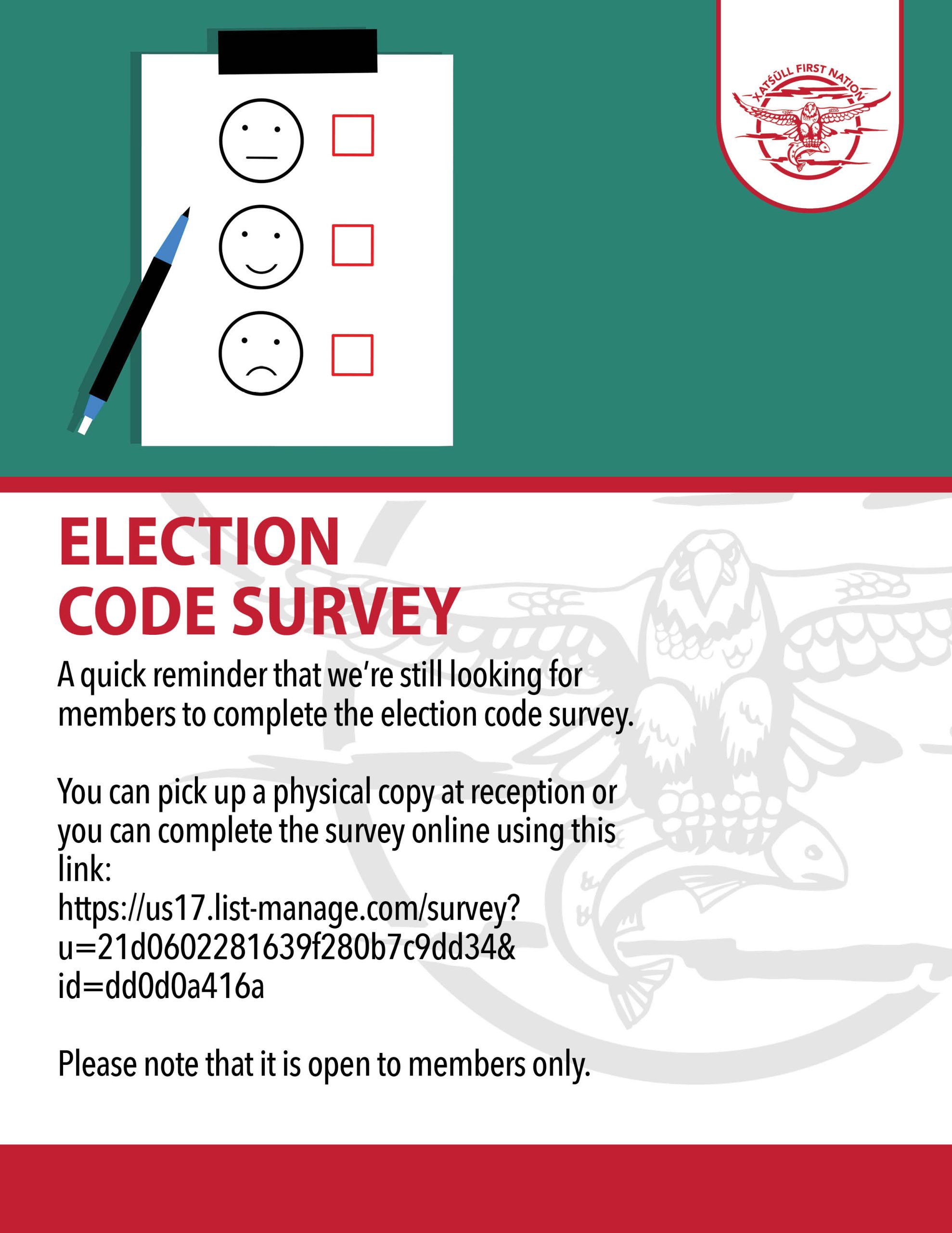 Election Code Survey now closed - Xatśūll First Nation